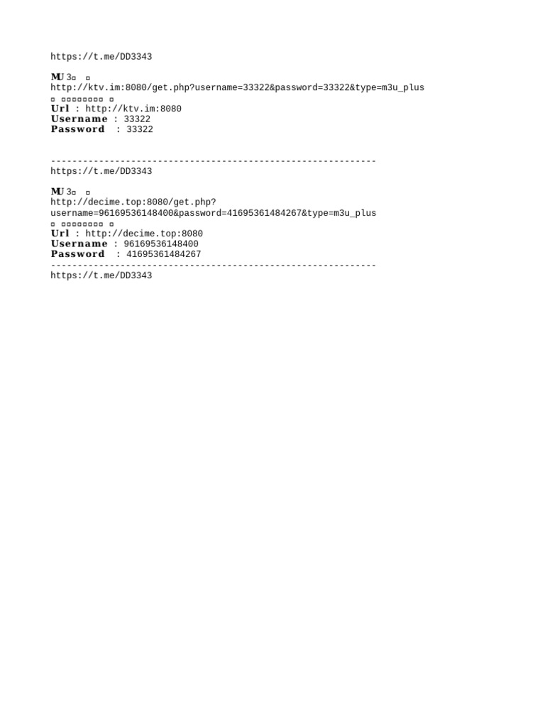 IPTV M3U Links and Credentials | PDF