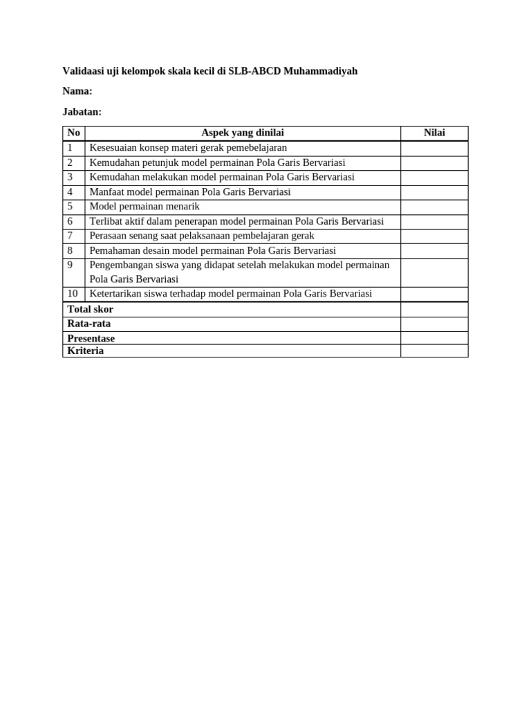 Validaasi Uji Kelompok Skala Kecil Di SLB | PDF