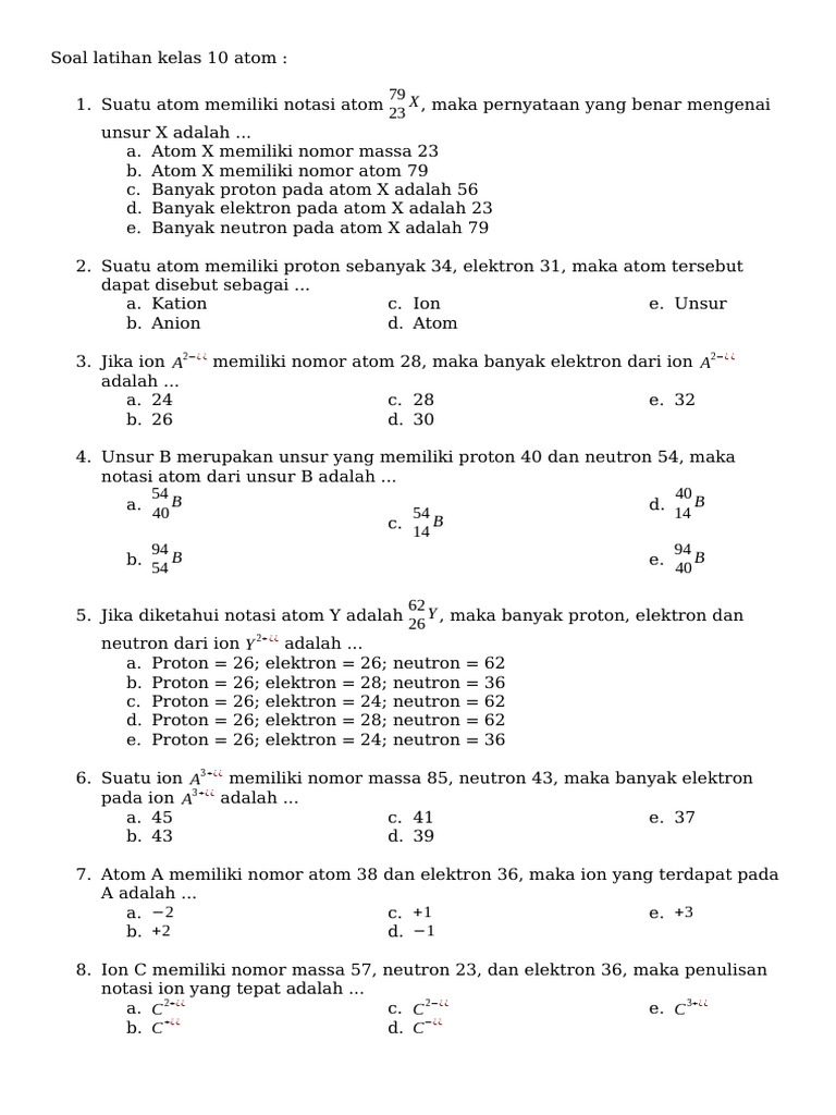Soal latihan kelas 10 kimia atom | PDF