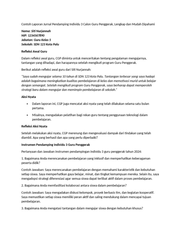 Contoh Laporan Jurnal Pendamping Individu 3 Calon Guru Penggerak | PDF