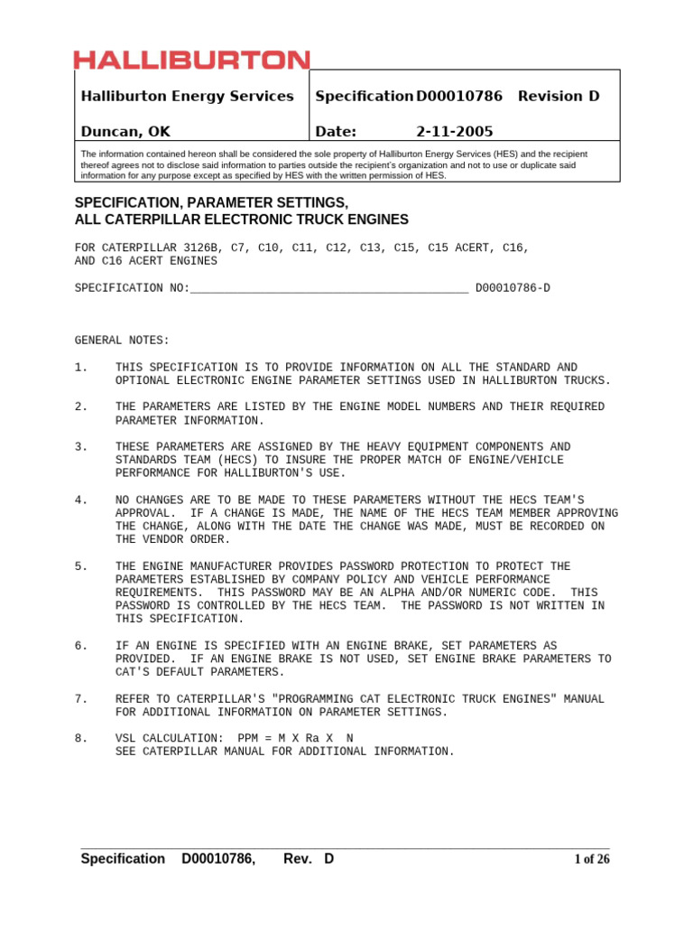 Specification, Parameter Settings, All Caterpillar Electronic Truck ...