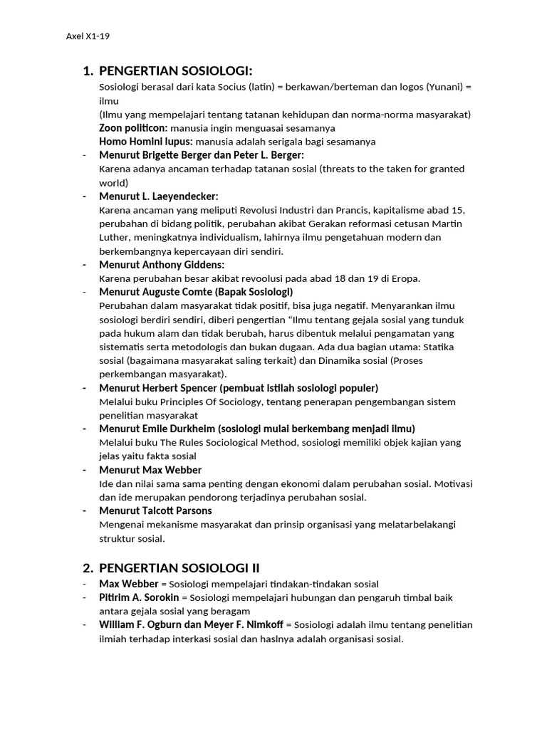 Ringkasan Bab 1 Sosiologi | PDF