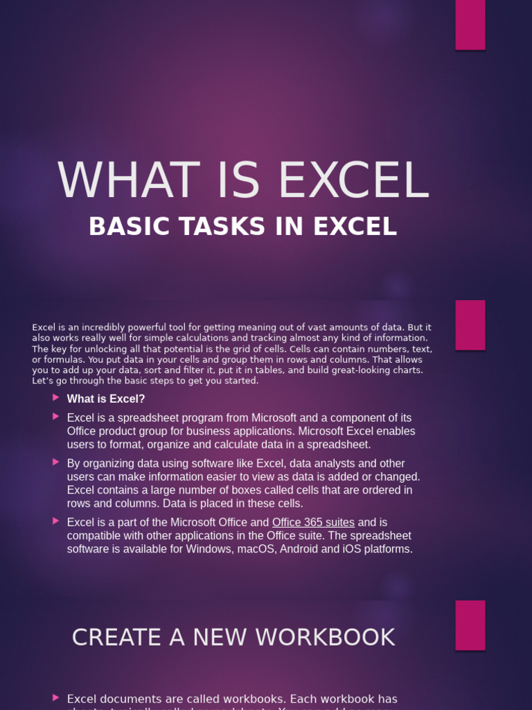 What Is Excel: Basic Tasks in Excel | PDF