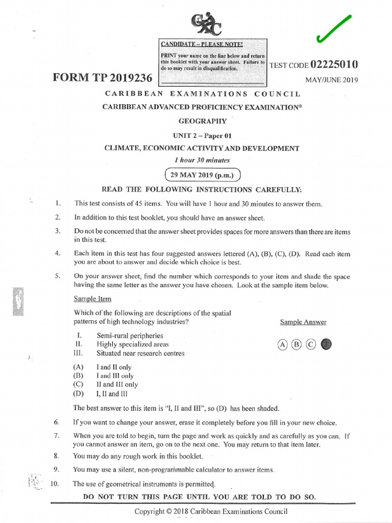 2019 Unit 2 P1 Cape Geography | PDF