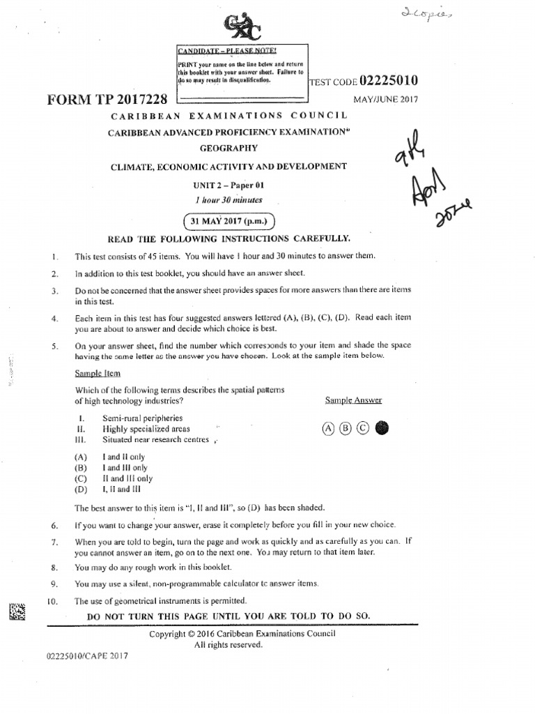 2017 Unit 2 P1 Cape Geography | PDF