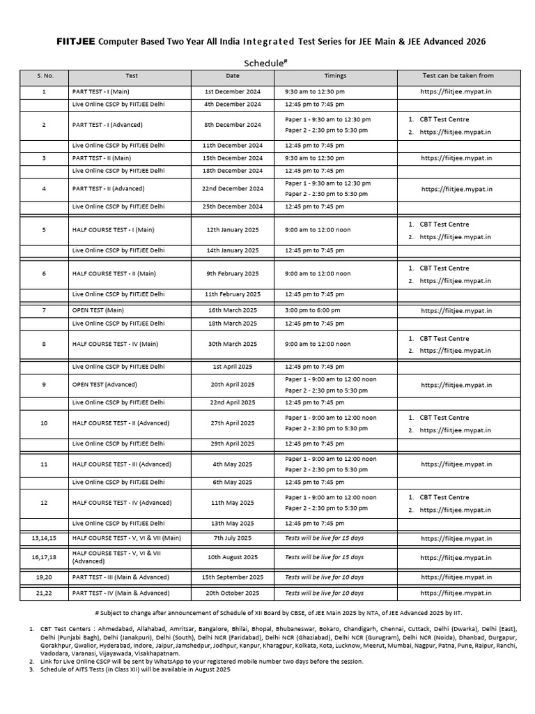 AIITS Schedule 2026 | PDF | Chemistry | Chemical Reactions