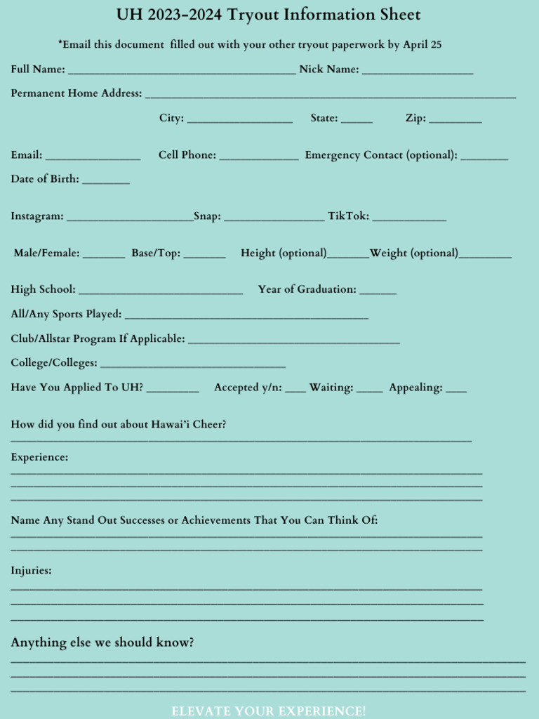 2023 Tryout Forms 2 | PDF