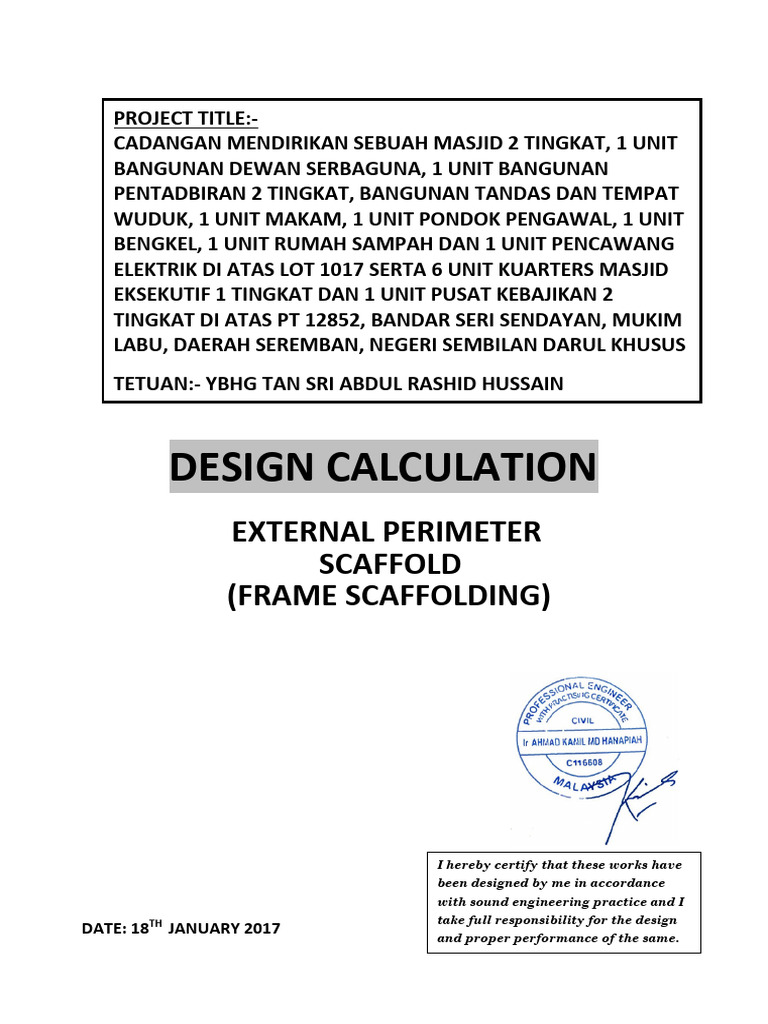 PE DESIGN Perimeter Scaffold Masjid Sendayan 18-1-2017 AA | PDF