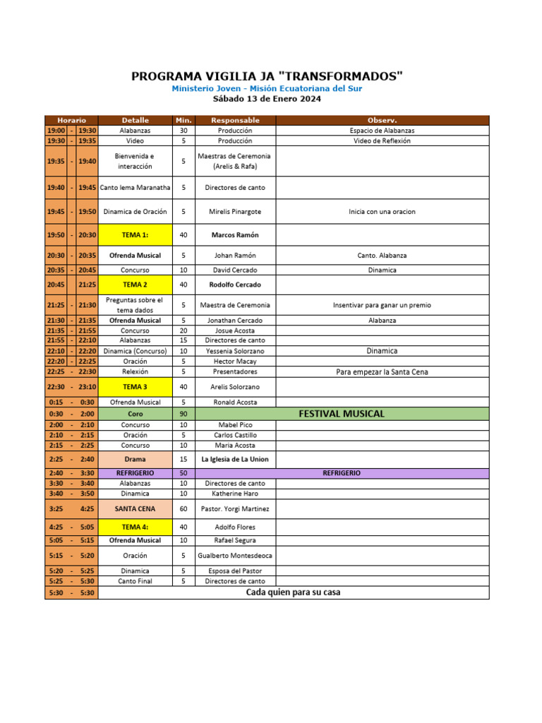 Programa Vigilia JA | PDF