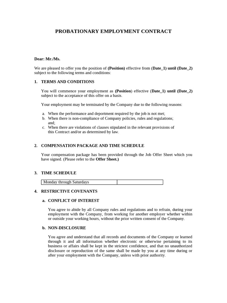 Probationary Contract - Revised - W - TB | PDF