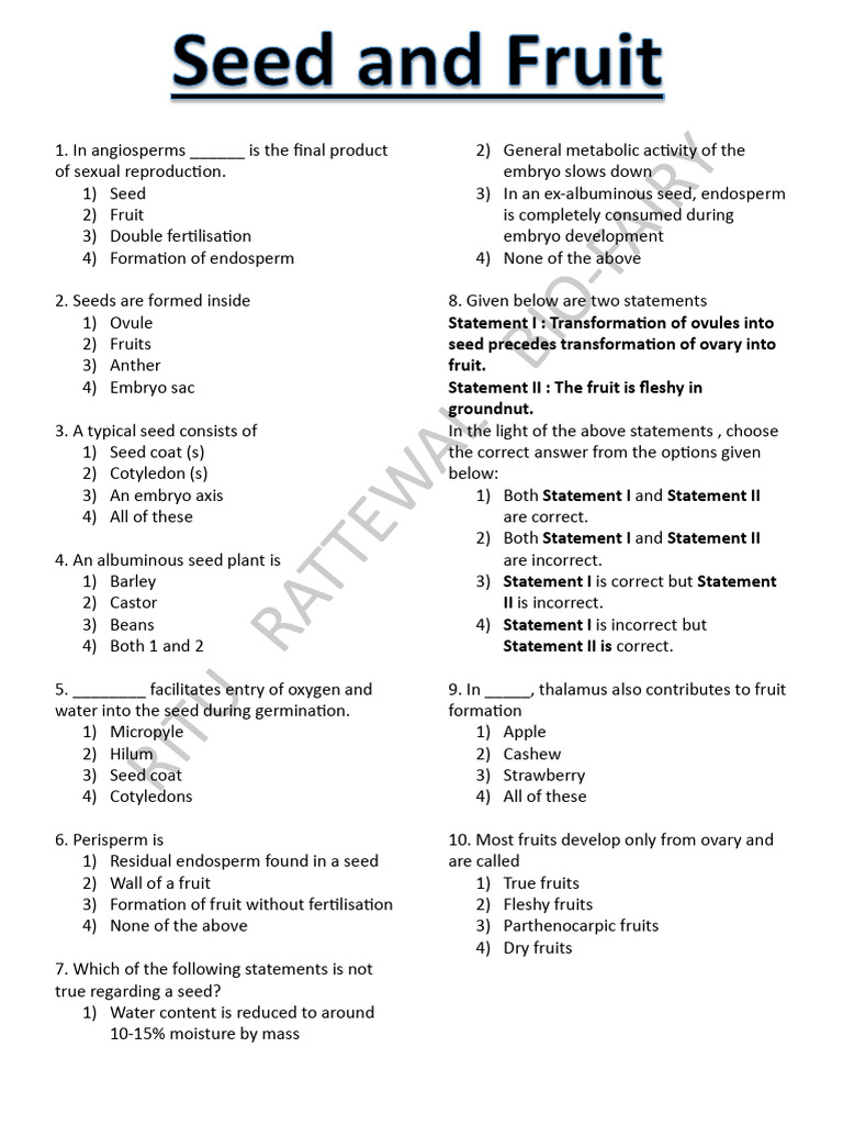 Seed and Fruit DPP 5 - Compressed | PDF