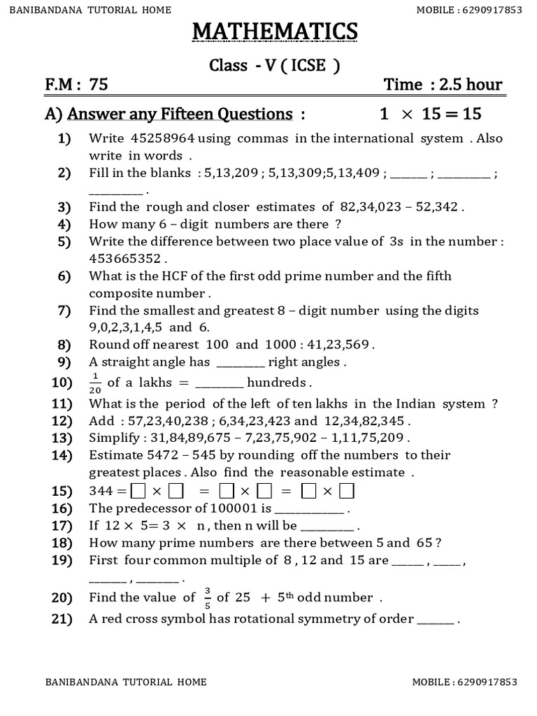Mathematics - V (Icse) | PDF