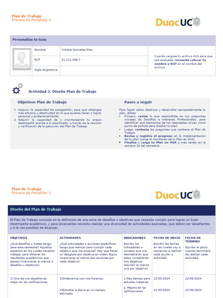 Diseño Plan de Trabajo - APP3 | PDF