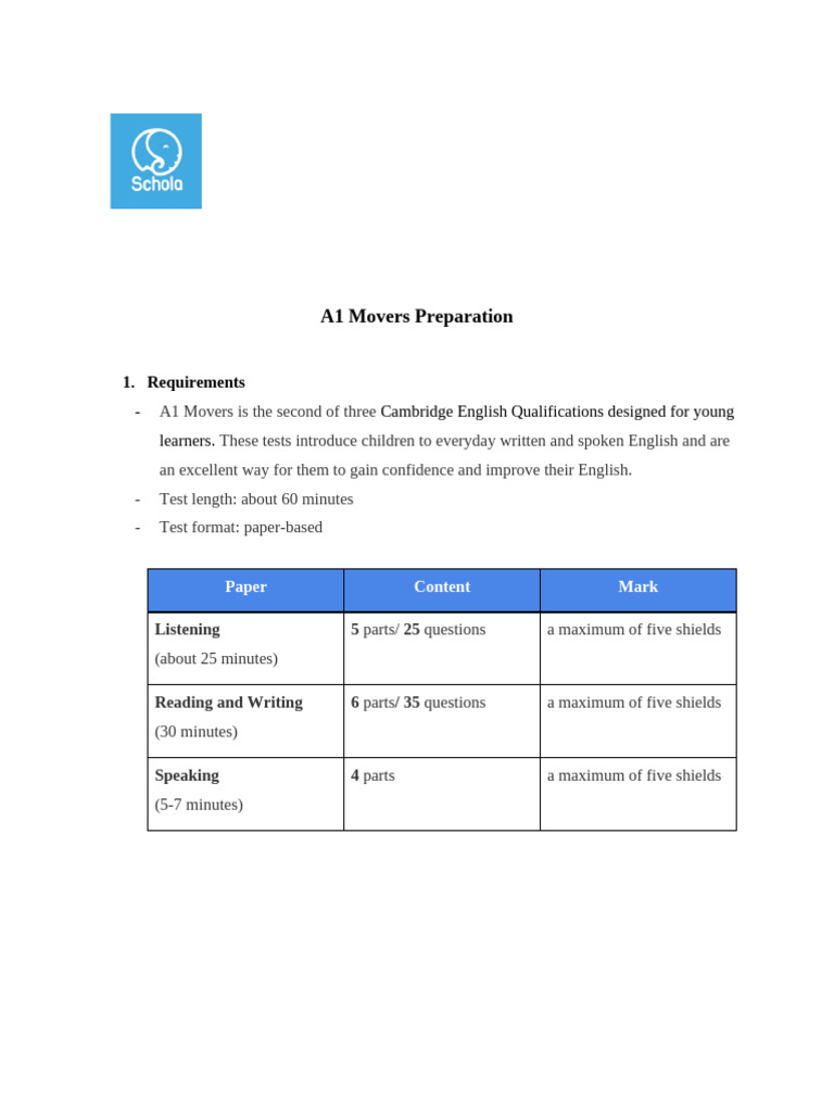 A1 Movers Preparation | PDF