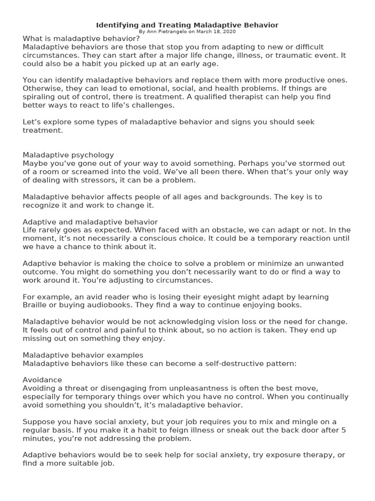 Identifying and Treating Maladaptive Behavior | PDF