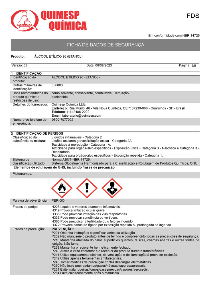 Alcool Etilico 96 | PDF