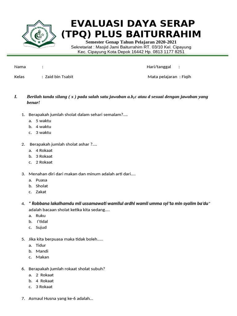 Evaluasi Daya Serap Zaid Bin Tsabit 20233 | PDF