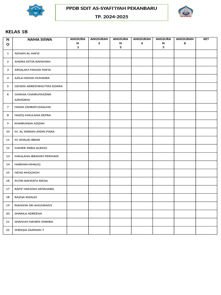Format PPDB Sdit Kelas 1a Dan 1B | PDF