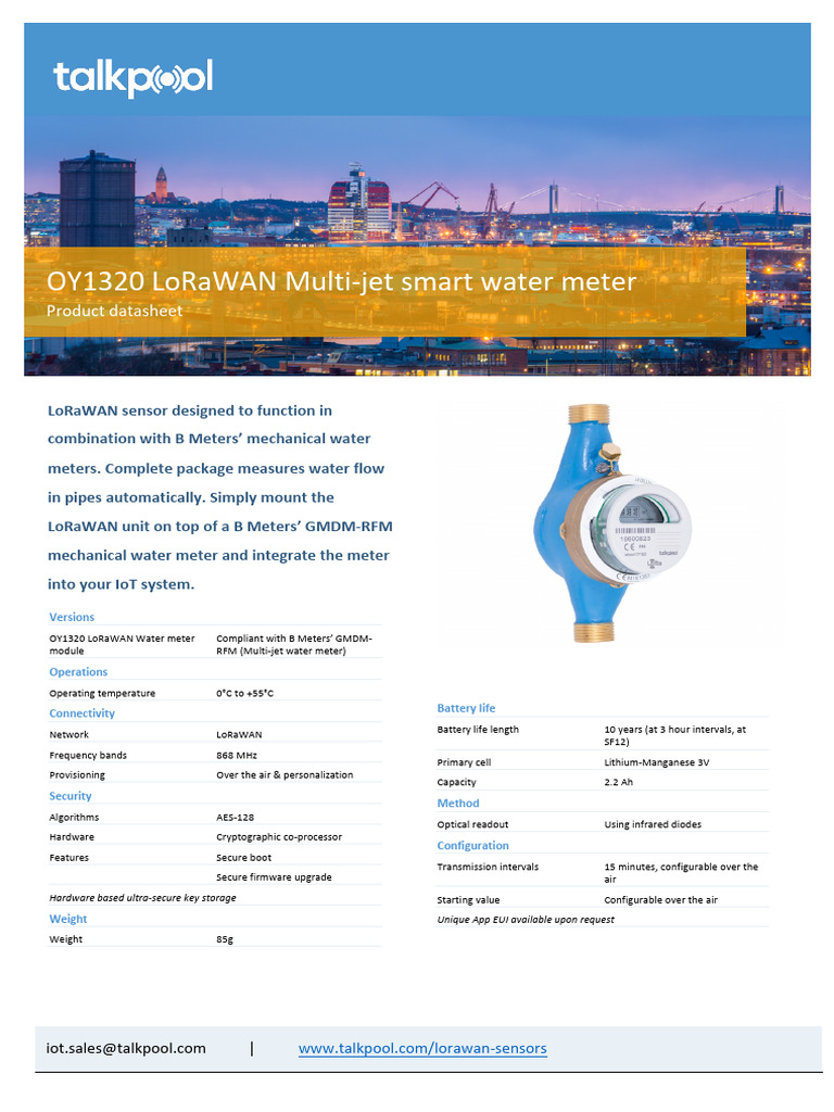 OY1320 LoRaWAN Multi-Jet Smart Water Meter | PDF