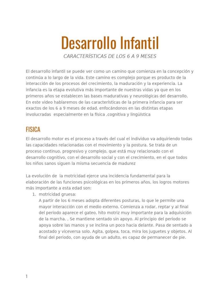 Video Desarrollo Infantil 6-9 Meses | PDF