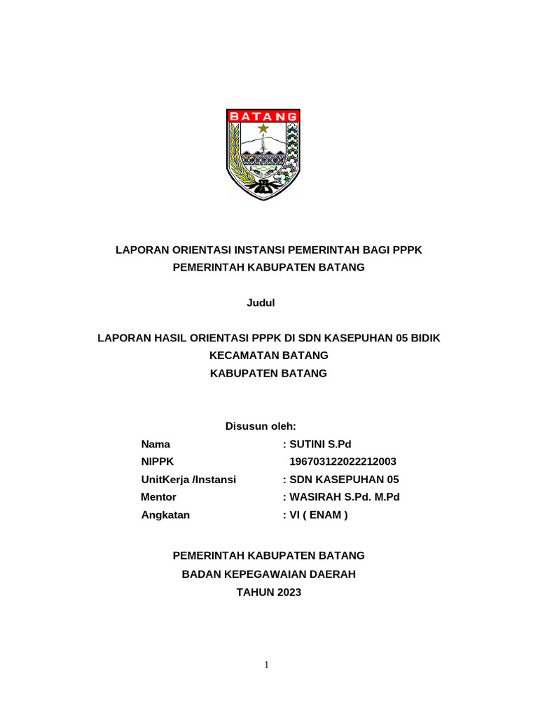 SUTINI Laporan ORIENTASI PPPK 2023 | PDF