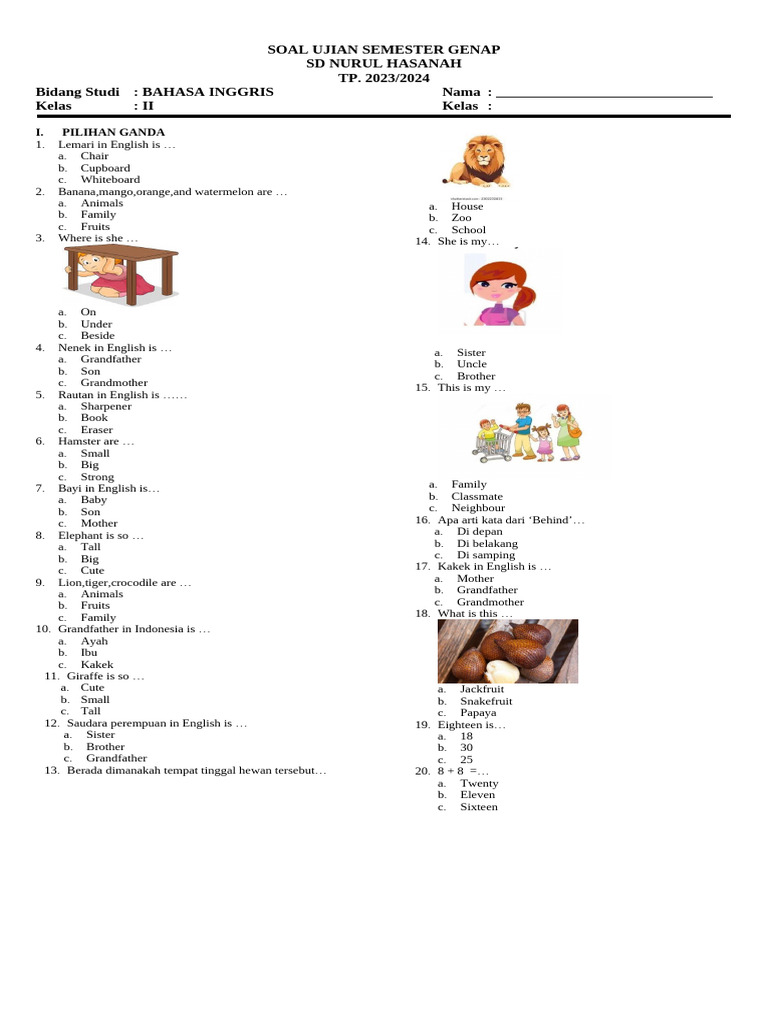 Soal Ujian Mid B. Ing Kelas 2 Sem Genap 20232024 | PDF