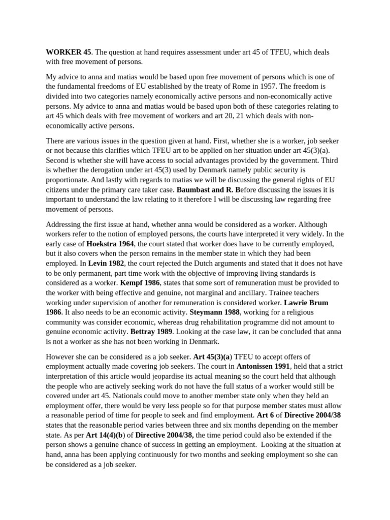 Free Movement of Workers | PDF | European Union Law | Justice