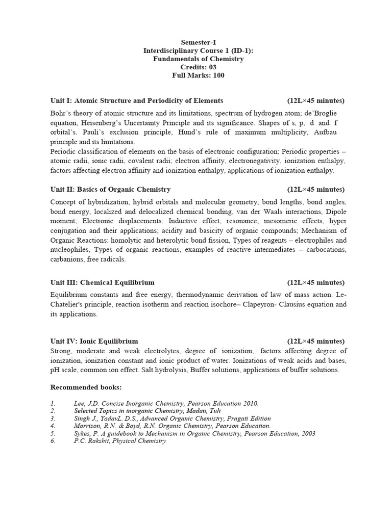 Interddisciplinary Syllabus Chemistry-1 | PDF