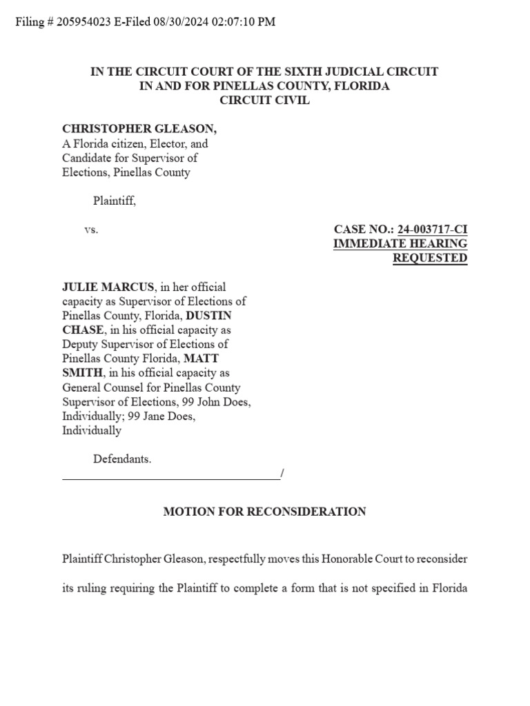 Gleason V Marcus Motion For Reconsideration | PDF | Misrepresentation ...