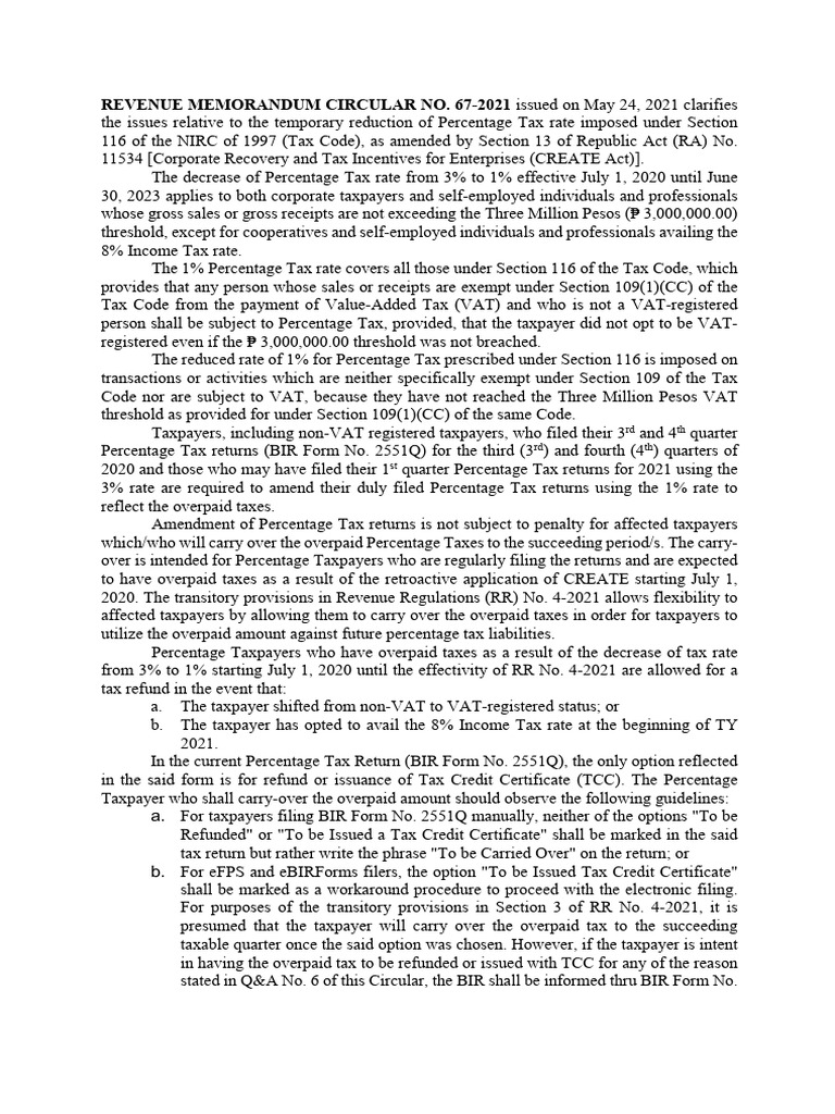 RMC No. 67-2021 | PDF