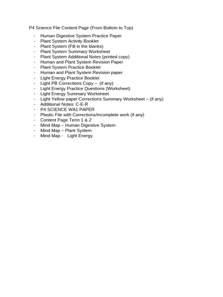 P4 Science File Content Page | PDF