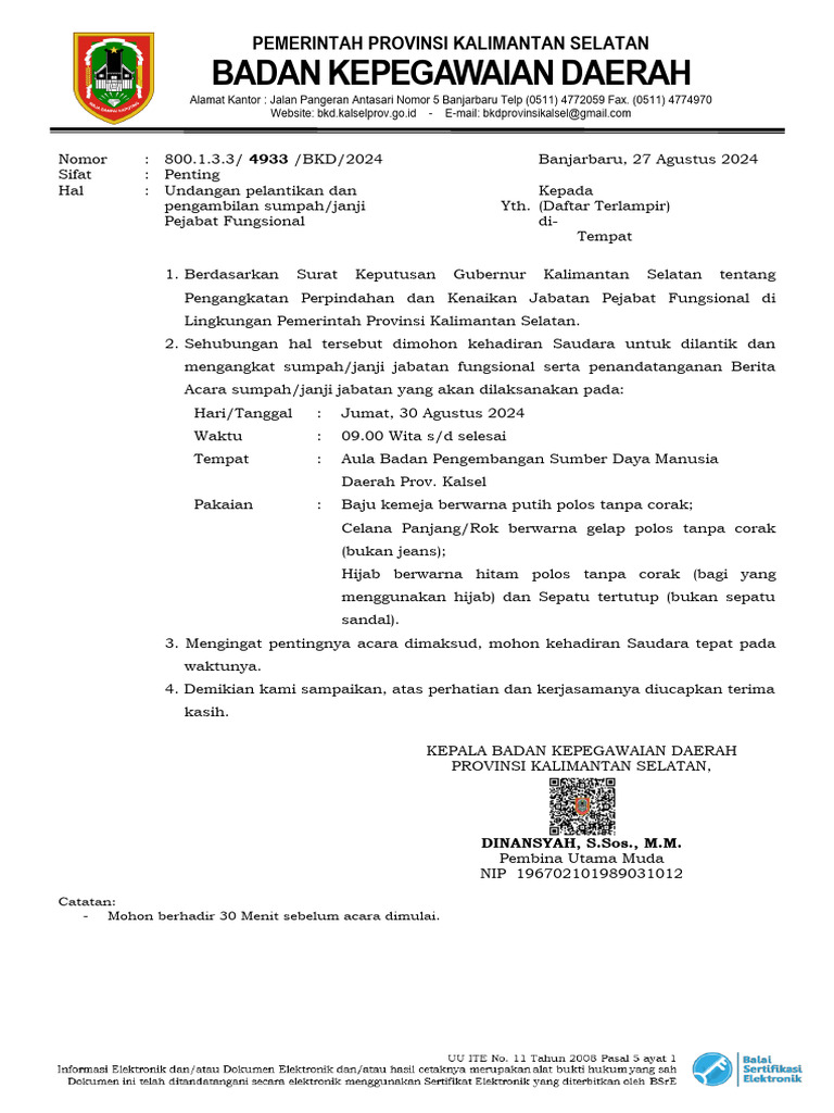 SURAT UNDANGAN PESERTA PELANTIKAN FIX V3.0 - Sign | PDF