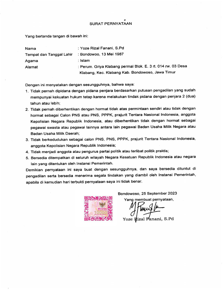 Scan Surat Pernyataan 5 Poin | PDF