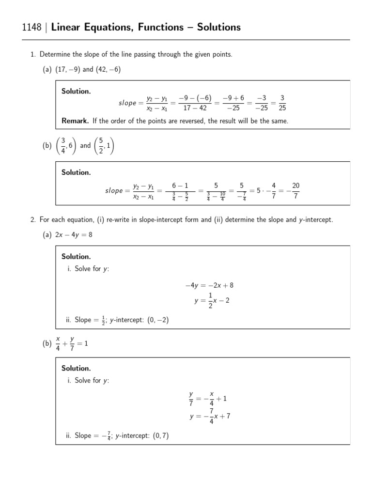 2 - 4 - Linear Equations and Functions - Solutions | PDF