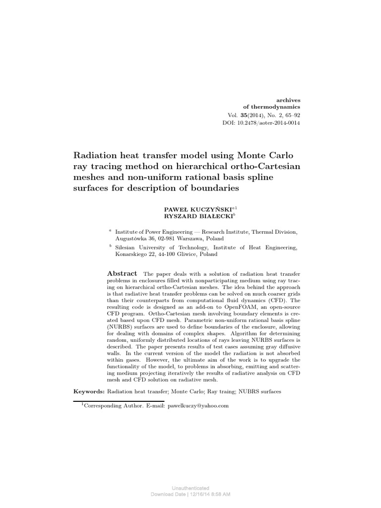 Radiation - Heat - Transfer - Model - Using Monte Carlo Ray Tracing Method | PDF