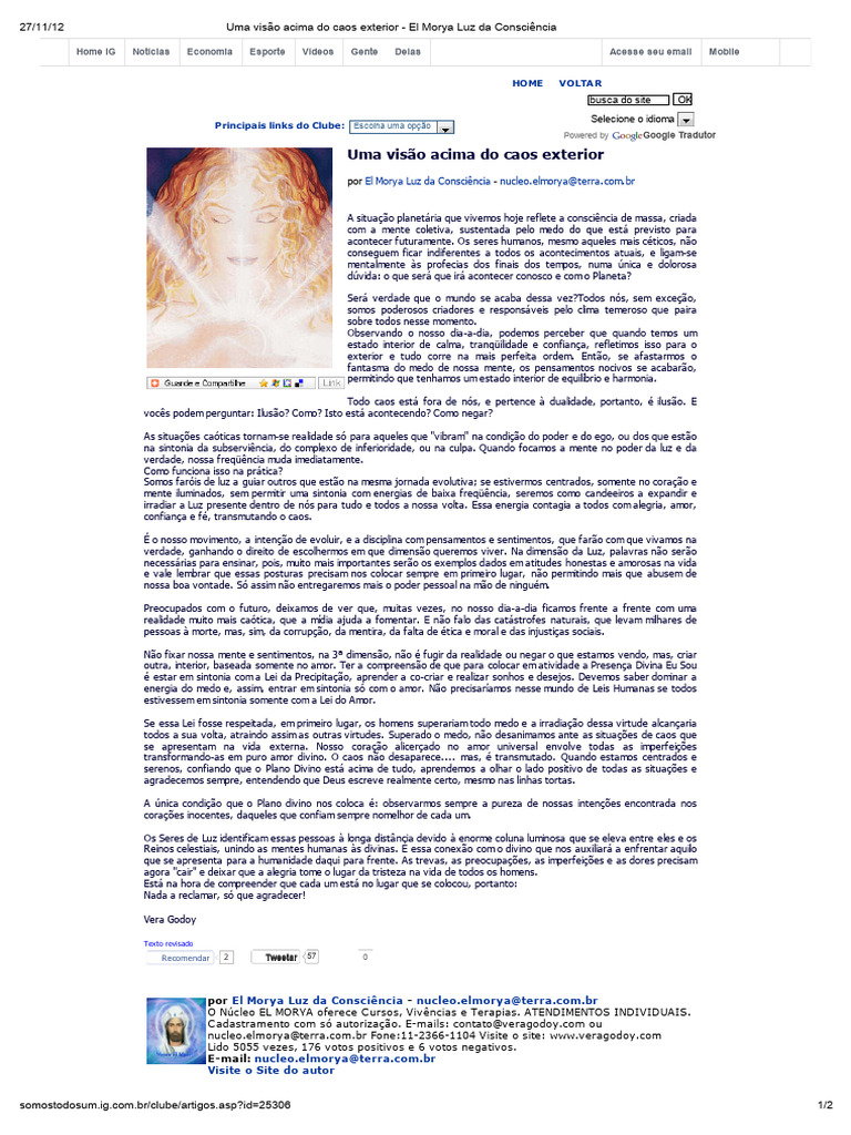 Uma Visão Acima Do Caos Exterior - El Morya Luz Da Consciência | PDF