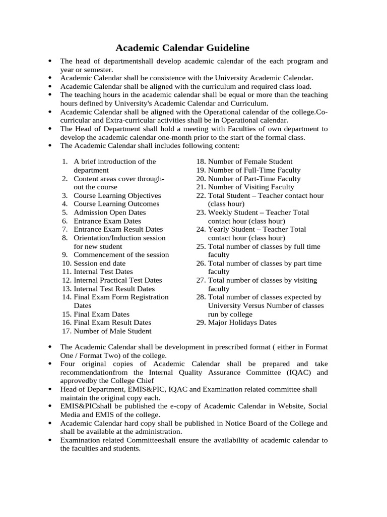 Academic Calendar Format | PDF