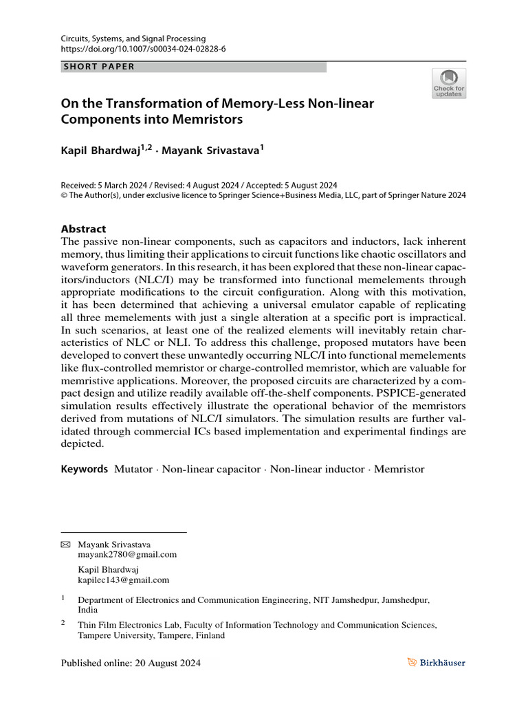 On The Transformation of Memory-Less Non-Linear Components Into ...