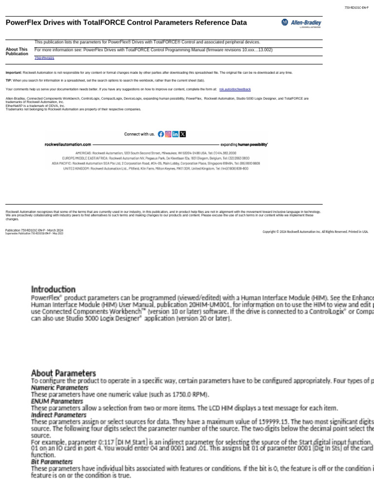 Powerflex Drives With Totalforce Control Parameters Reference Data | PDF