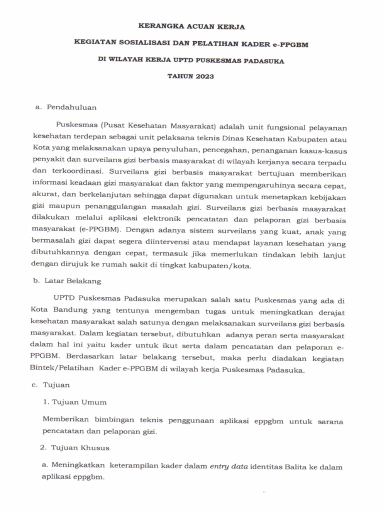 Kak Kegiatan Sosialisasi Dan Pelatihan Kader Eppgbm | PDF