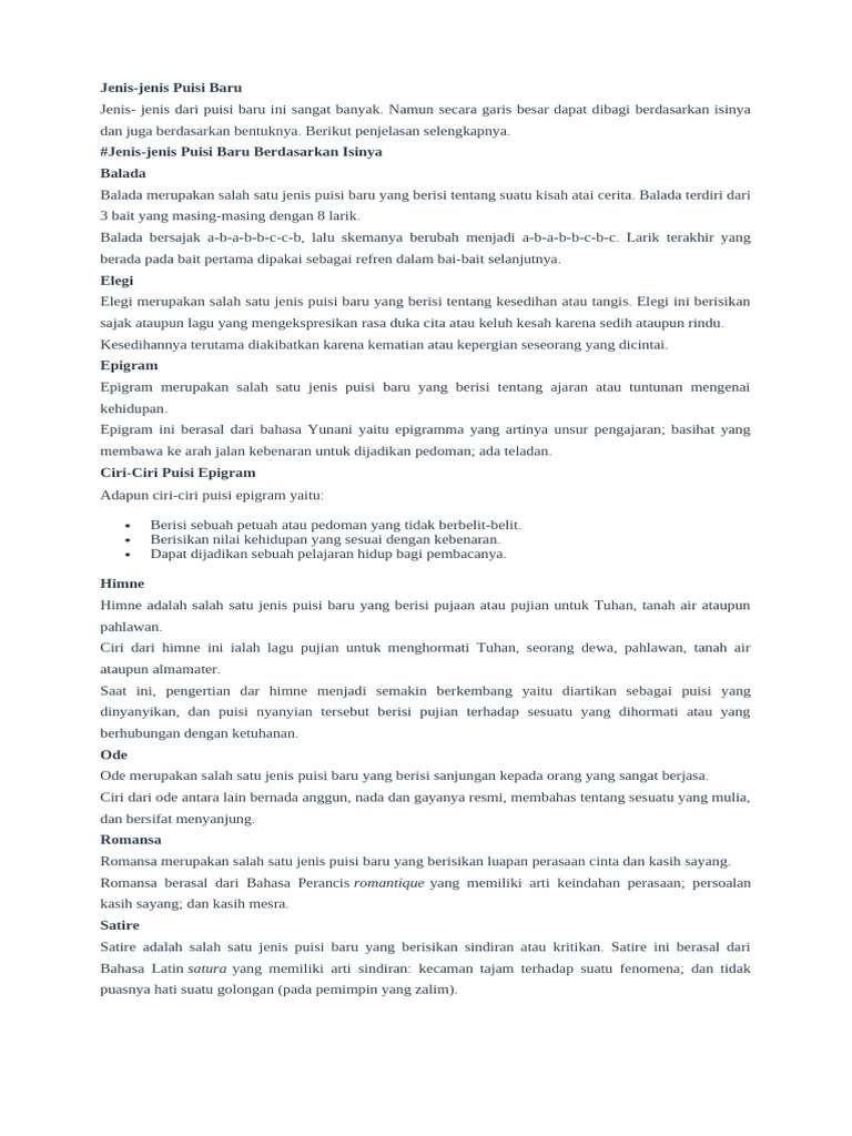 Jenis Puisi Baru | PDF