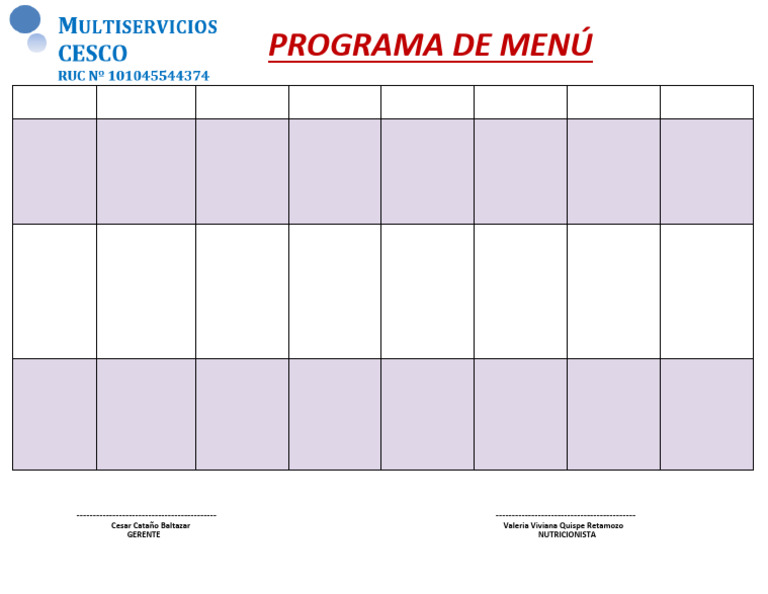 HORNILLOS - PLAN DE MENU CESCO DEL 02 Al 8 Enero | PDF