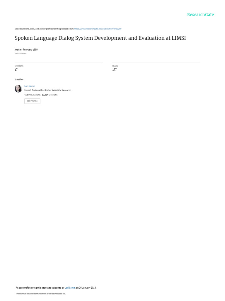 Spoken Language Dialog System Development and Eval | PDF
