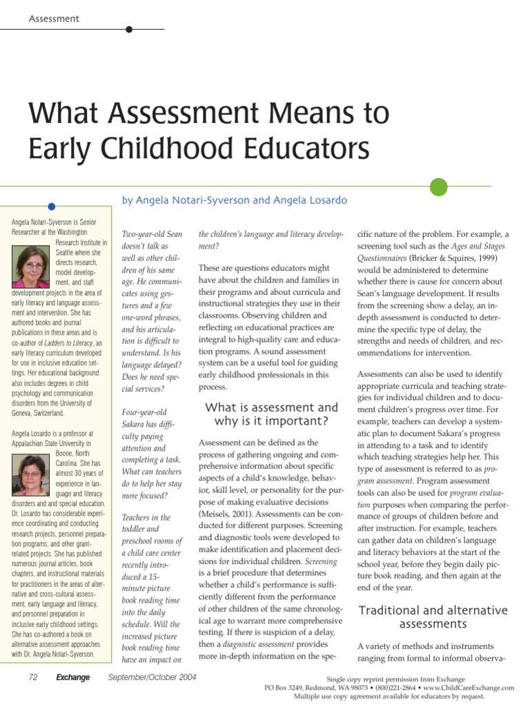 What Assessment Means To Early Childhood Educators | PDF
