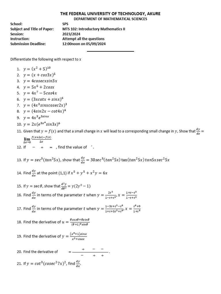 MTS 102 Assignment - 20232024 | PDF