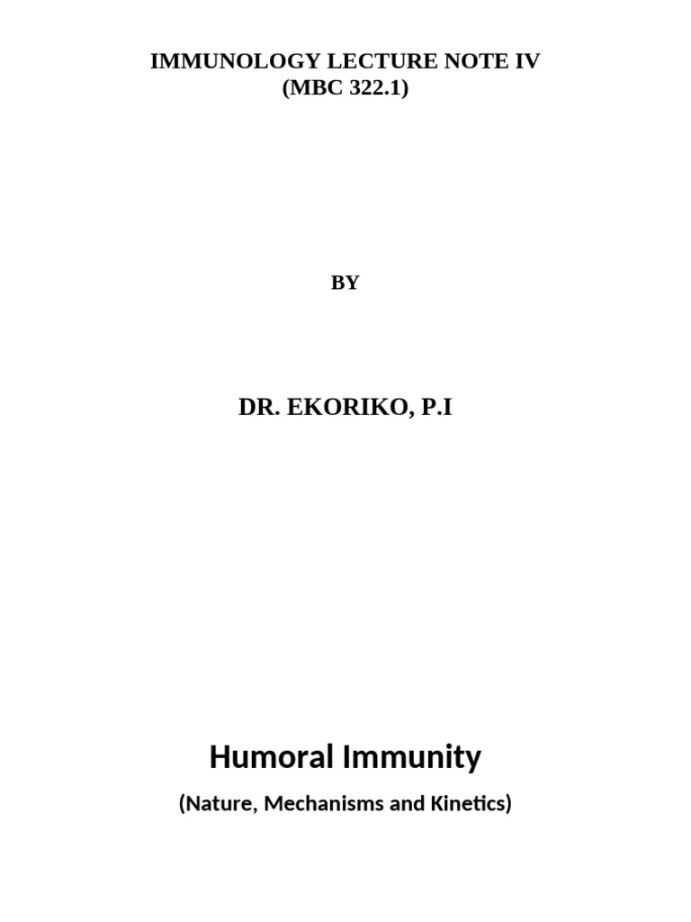 Humoral Immunity Nature Mechanisms and Kinetics | PDF