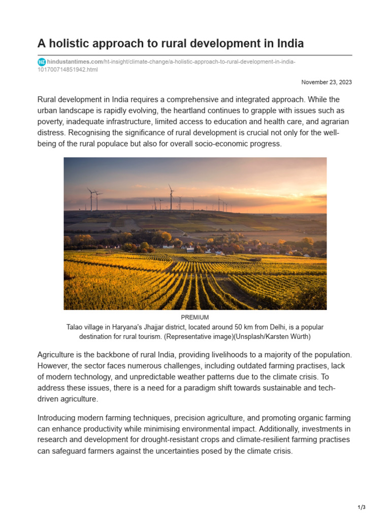 A Holistic Approach To Rural Development in India | PDF
