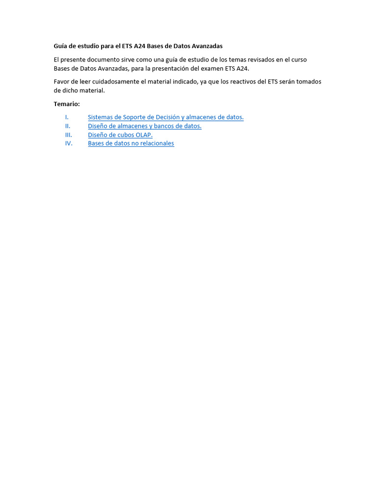 Guía de Estudio para El ETS A24 Bases de Datos Avanzadas | PDF