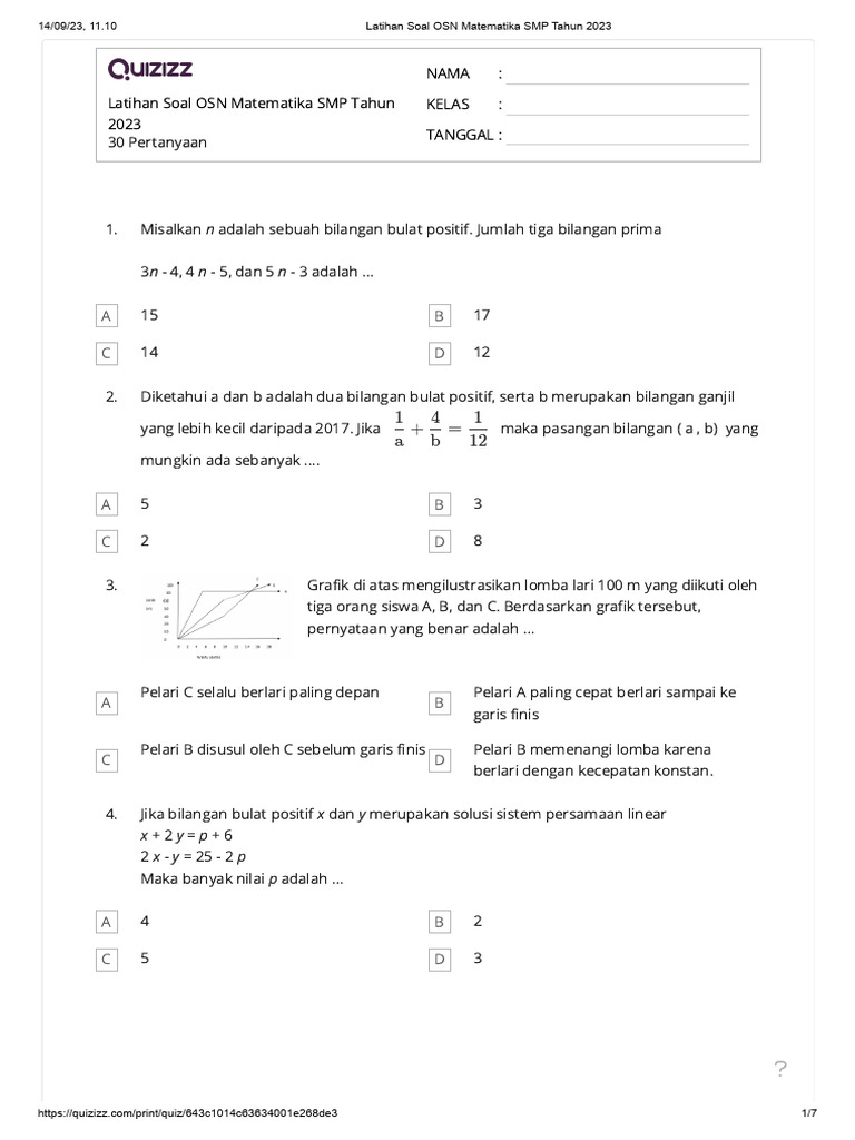 Latihan Soal OSN Matematika SMP Tahun 2023 | PDF