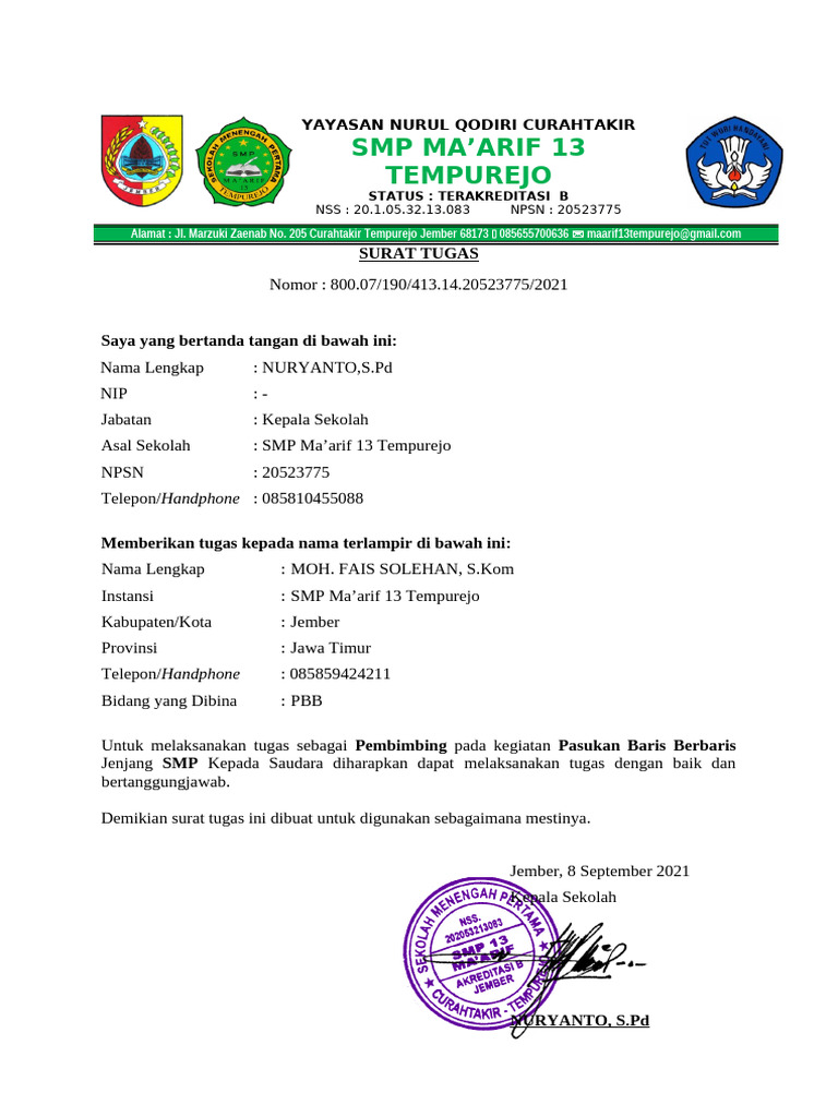 Surat Tugas Lomba Siswa | PDF